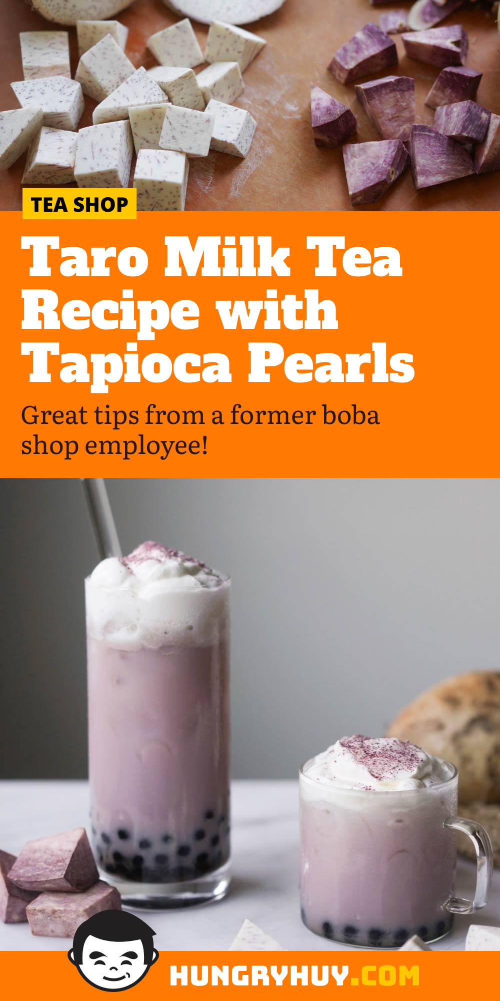 Taro Milk Tea Recipe w/ Tapioca Pearls (Boba) - Hungry Huy