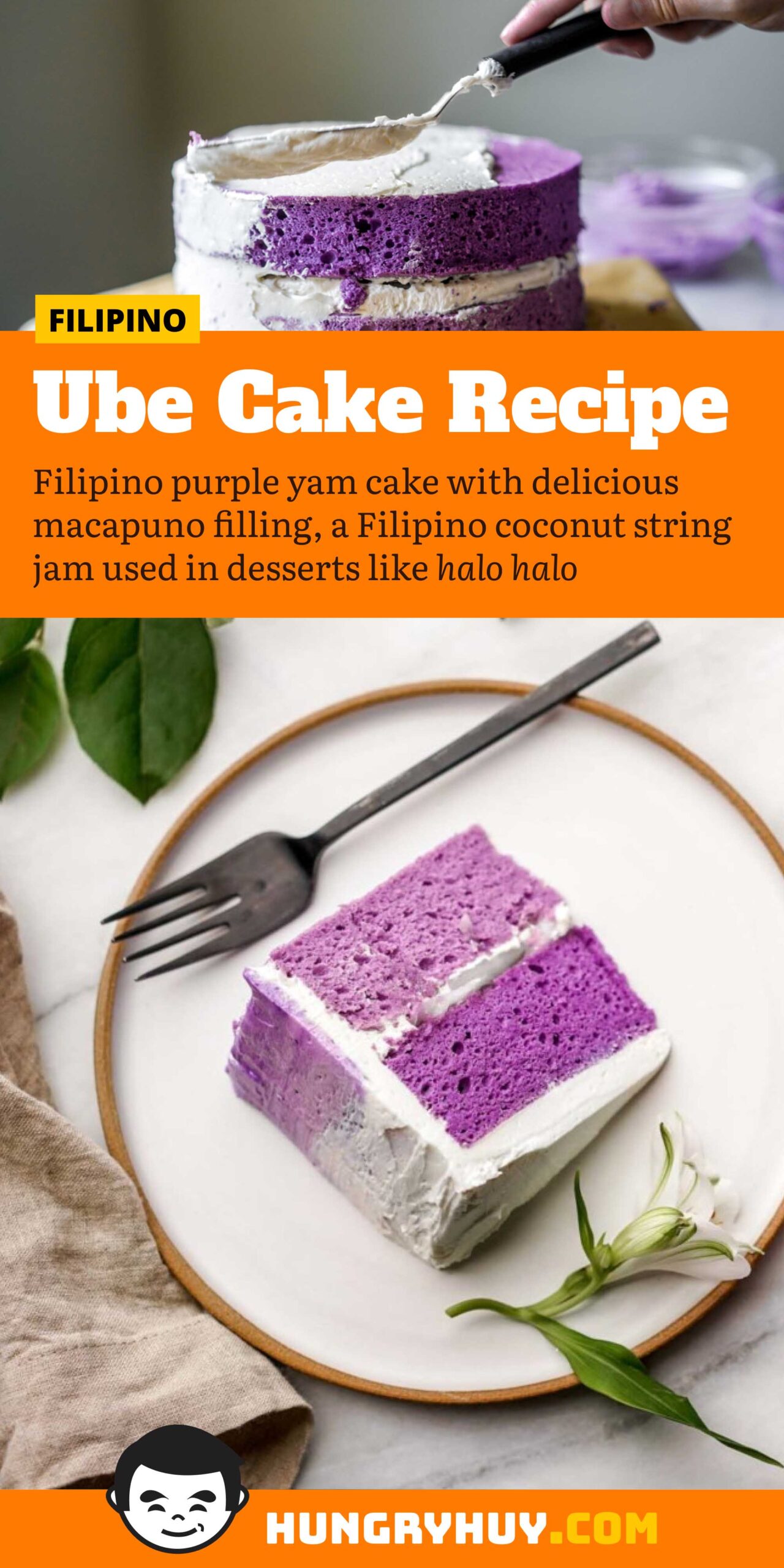 Ube Cake (Filipino Purple Yam Cake w/ Macapuno) - Hungry Huy