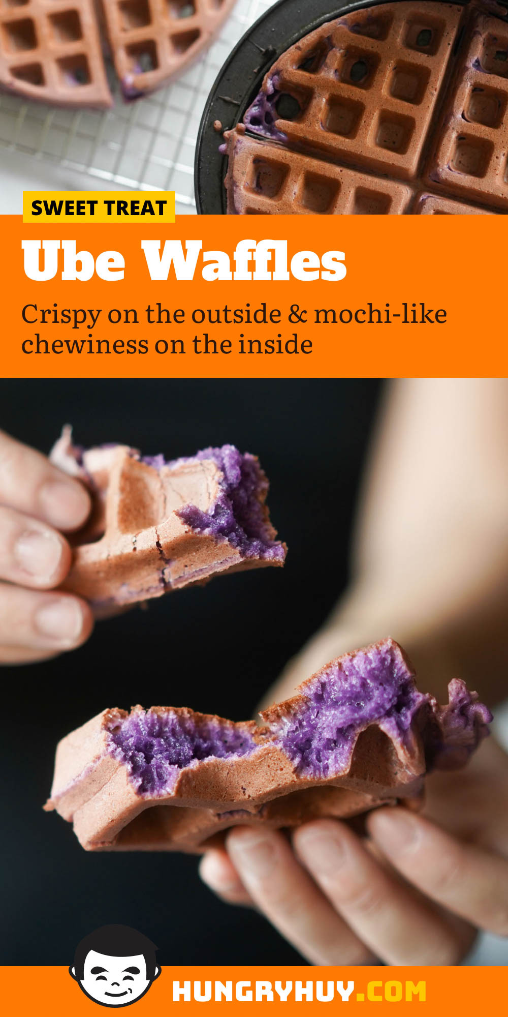 Ube Waffles (Crispy Outside & Chewy Mochi-Like Inside) - Hungry Huy